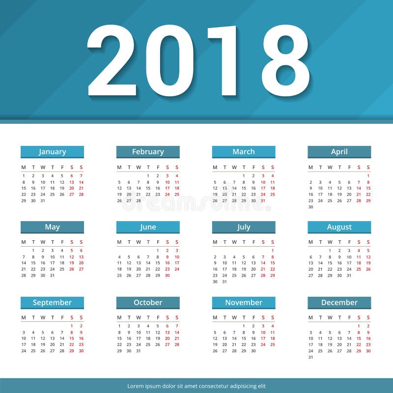 Calendário Completo Do Ano 2018 Ilustração Stock - Ilustração de meses ...