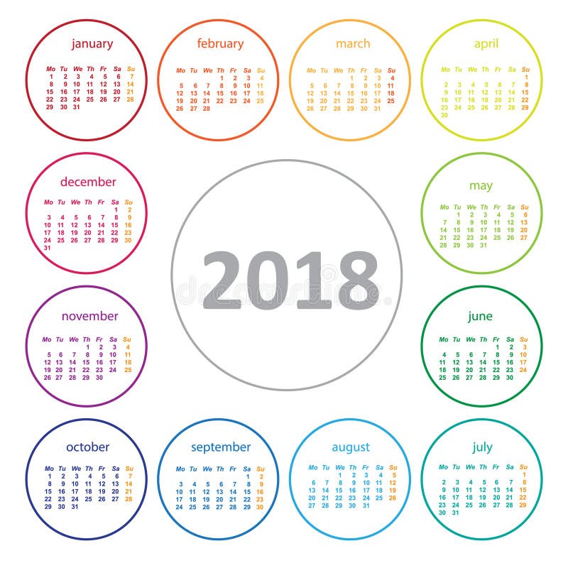 Calendário 2018 Com Círculos Ilustração do Vetor - Ilustração de corte ...