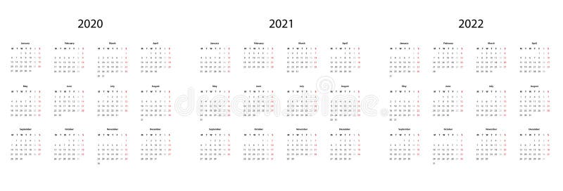 Calend?rio 2019, 2020 E 2021 - Molde Simples Ilustração do Vetor ...