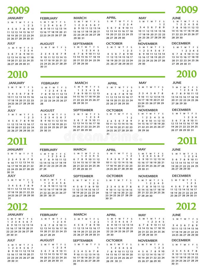 Calendar for 2009, 2010, 2011, 2012, 2013 and 2014 Stock Vector ...