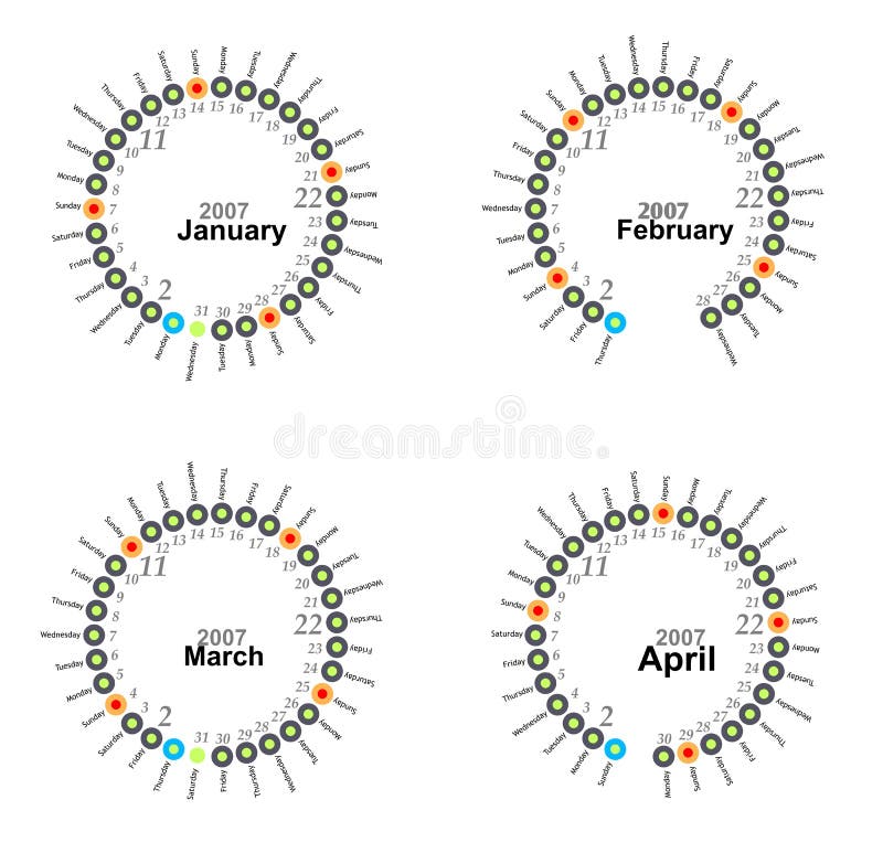Calendar 2007 ColorSet 2 stock illustration. Illustration of march ...