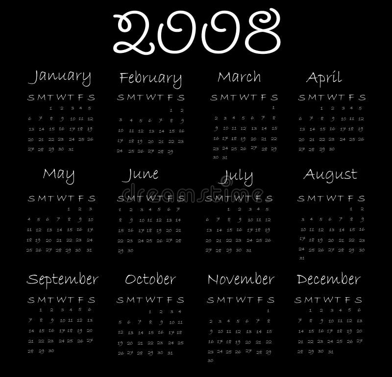 2008 Calendar stock illustration. Illustration of friday - 3348257