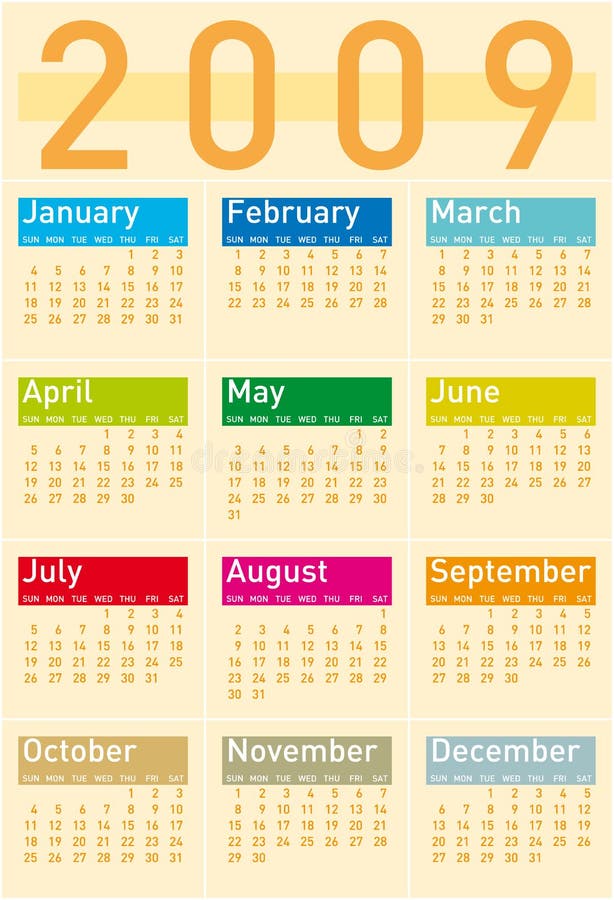 Calendar 2009 stock vector. Illustration of weeks, week - 4725646