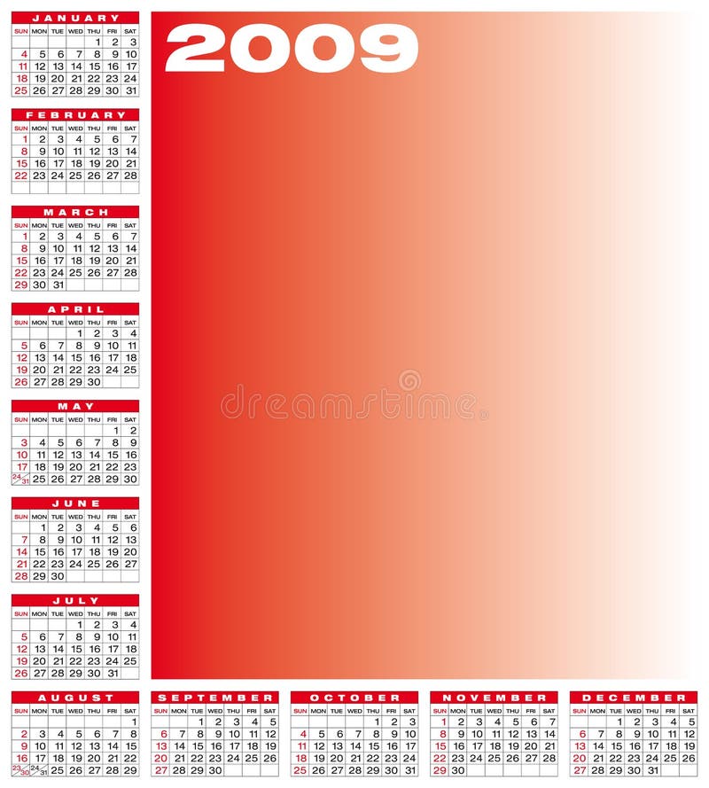 Calendar 2009 stock vector. Illustration of vector, weeks - 5266937