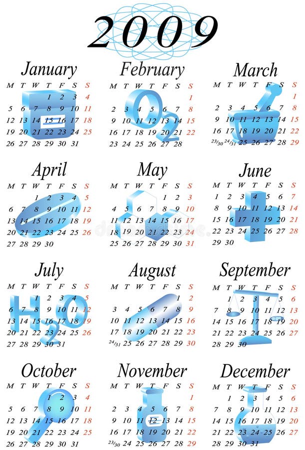 Calendar for 2009. year stock vector. Illustration of atomic - 7282437