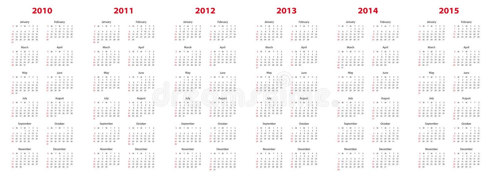 2010-2019 Decade Calendar stock vector. Illustration of month - 23001082