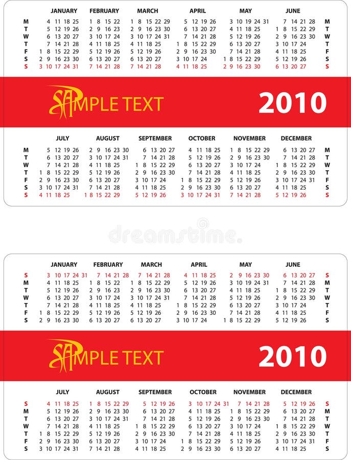 Calendar 2010 stock vector. Illustration of monthly, weeks - 10047603