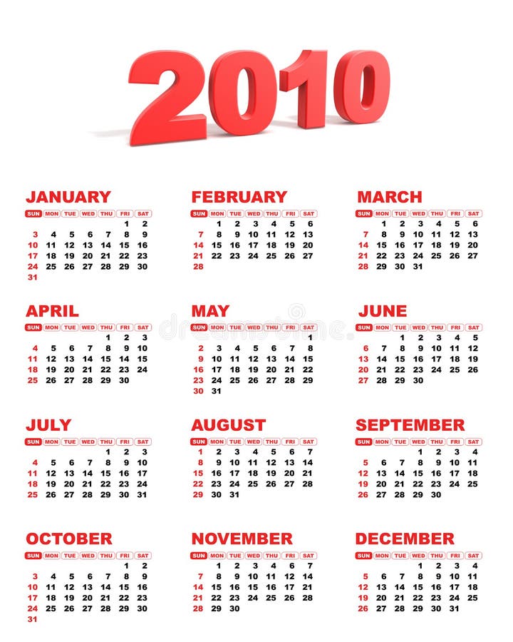 Calendar 2010 - eng stock illustration. Illustration of prospective ...