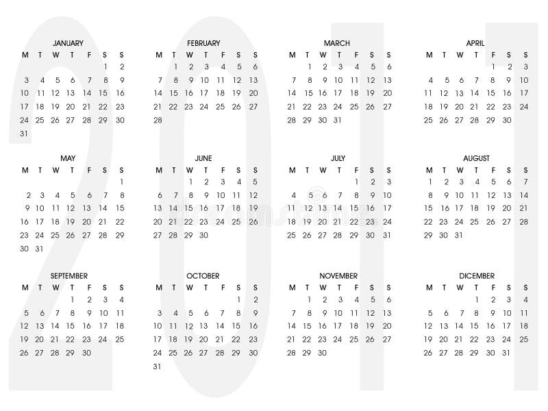 Calendar for Year 2011, 2012, 2013, 2014, 2015 Stock Illustration ...