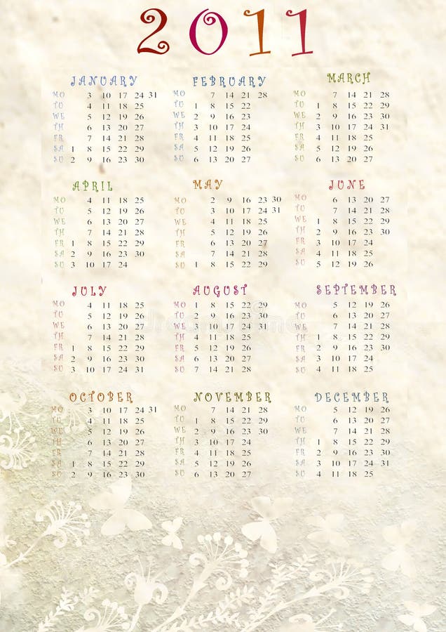Calendar 2011 stock illustration. Illustration of graphic - 16990479