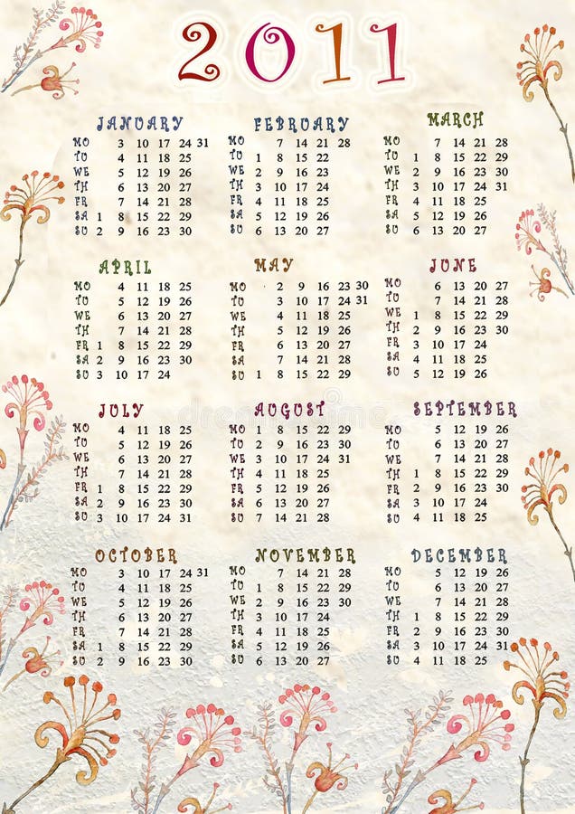 Calendar 2011 stock illustration. Illustration of calendar - 16991447