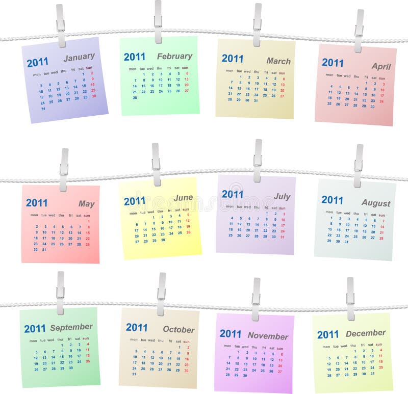 Calendar 2011 Colorful on a Rope Stock Vector - Illustration of month ...