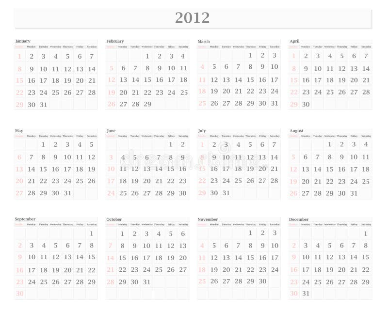 Calendar from 2012 to 2015 stock vector. Illustration of date - 20907359