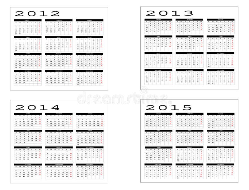 Calendar from 2012 to 2015 stock vector. Illustration of date - 20907359