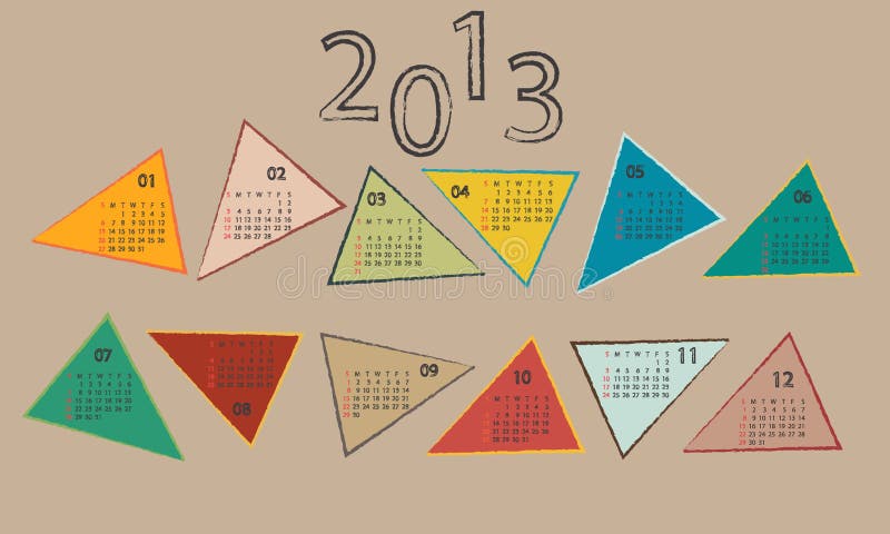 Calendar 2013 in Colored Triangles Stock Illustration - Illustration of ...