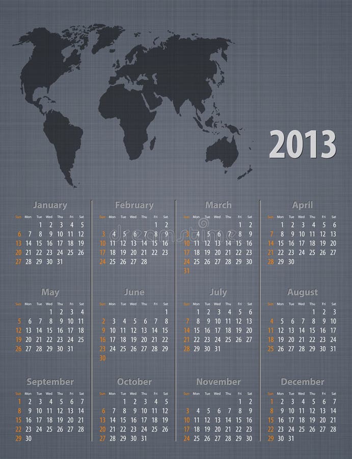 Calendar 2013 World Map Linen Texture Stock Vector - Illustration of ...