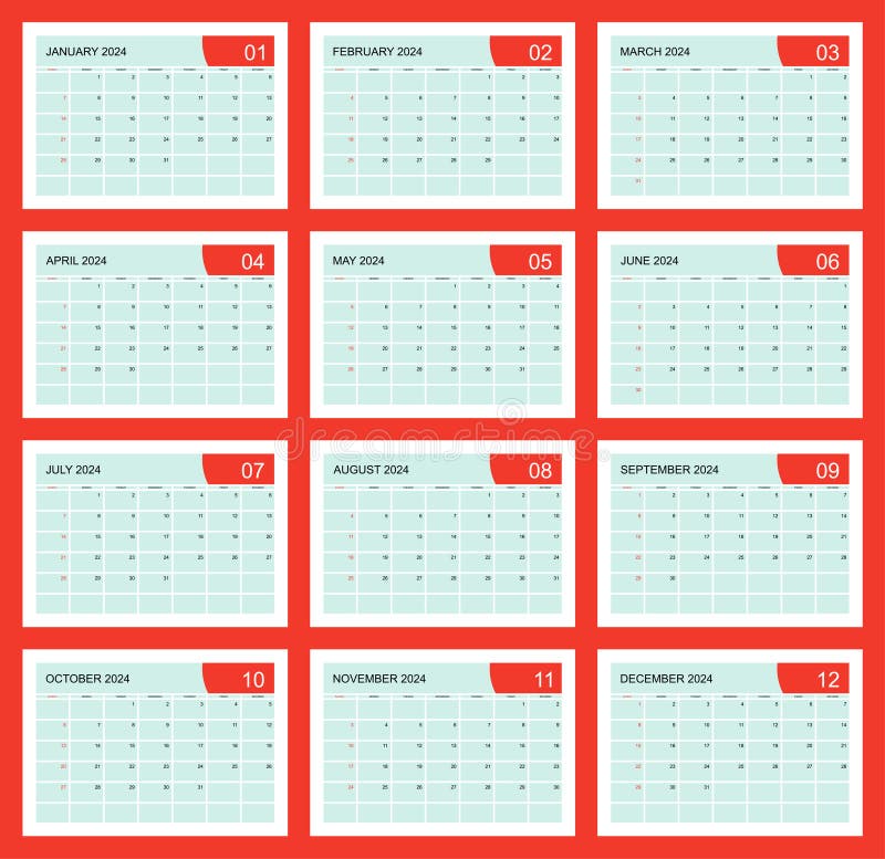 A5 Size Calendar for Year 2024 Stock Photo - Illustration of weeks ...