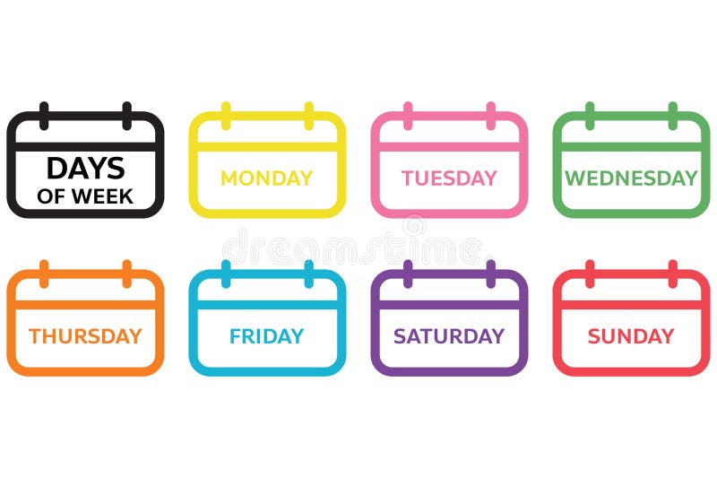 Days of Week in the Weekly Calendar, Date and Time Calendar for ...