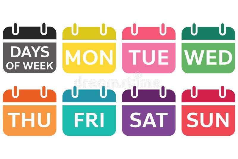 Days of Week in the Weekly Calendar, Date and Time Calendar for ...
