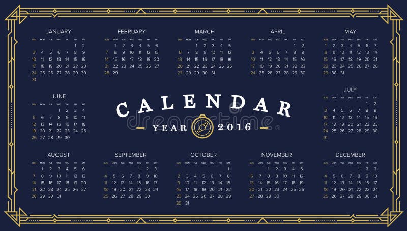 2016 Calendar. Abstract. Week Starts from Sunday Stock Vector ...