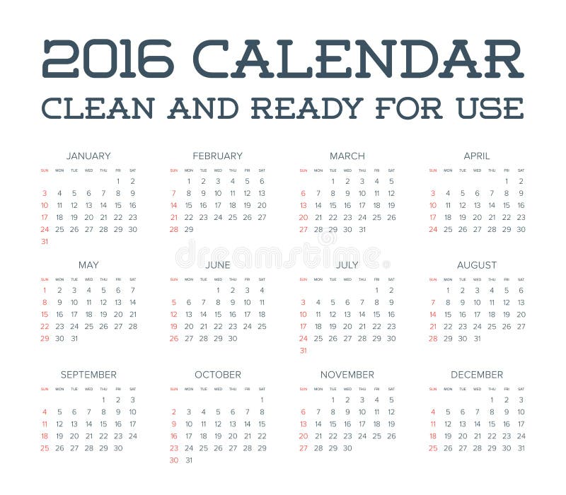 2016 Calendar. Abstract. Week Starts from Sunday Stock Vector ...