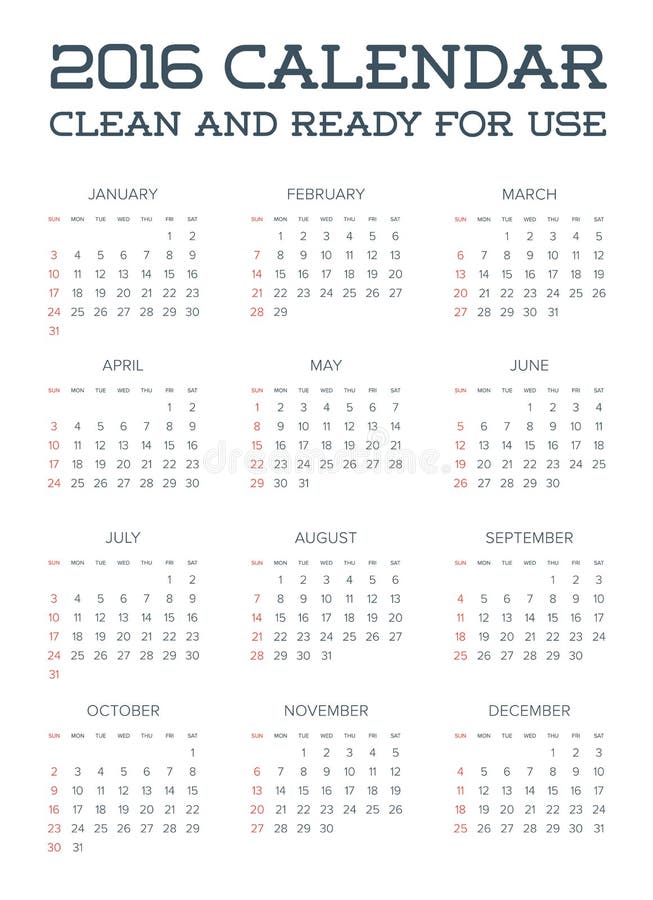 2016 Calendar. Abstract. Week Starts from Sunday Stock Vector ...