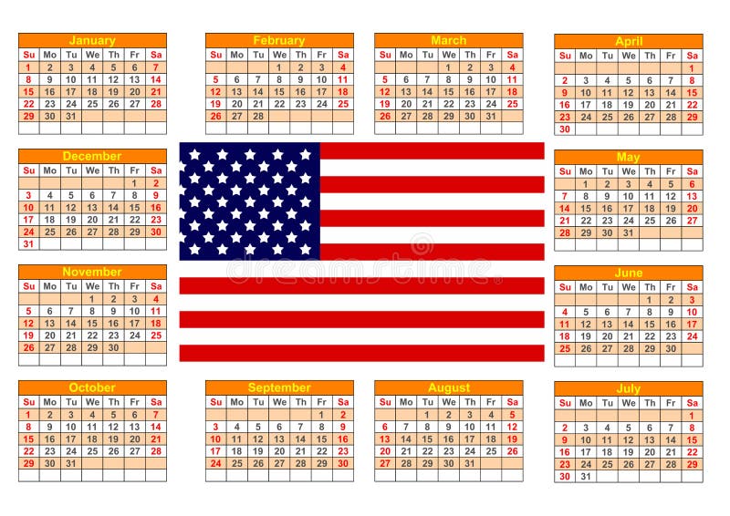 Calendar with American Flag Stock Illustration - Illustration of ...
