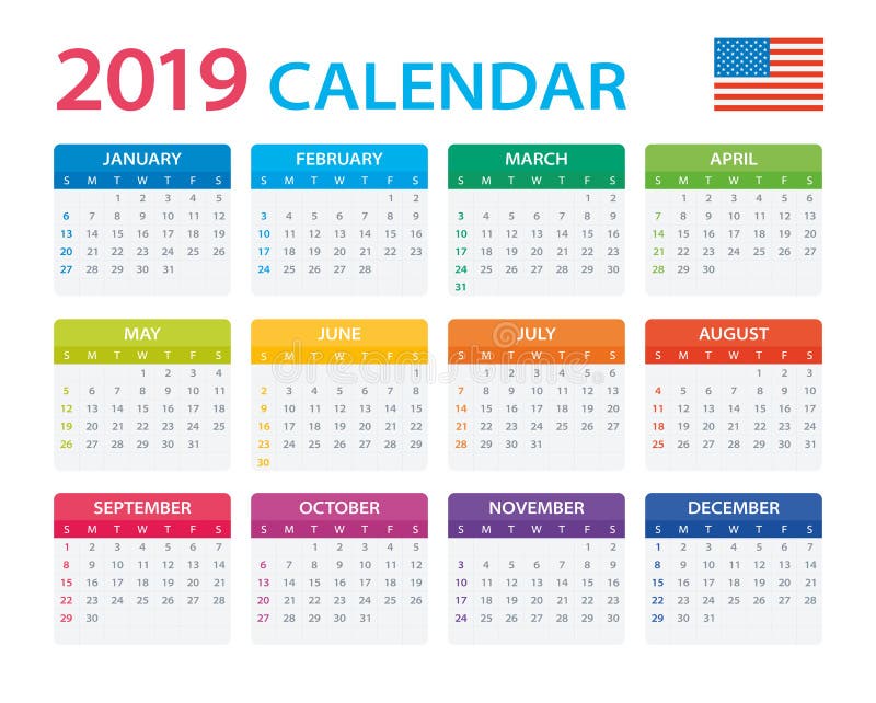 Calendar 2019 - American Version Stock Illustration - Illustration of ...
