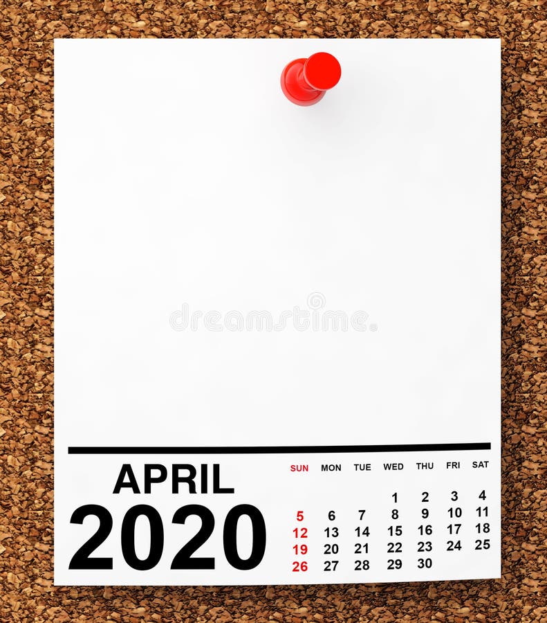 Calendar April 2020 on Blank Note Paper. 3d Rendering Stock ...