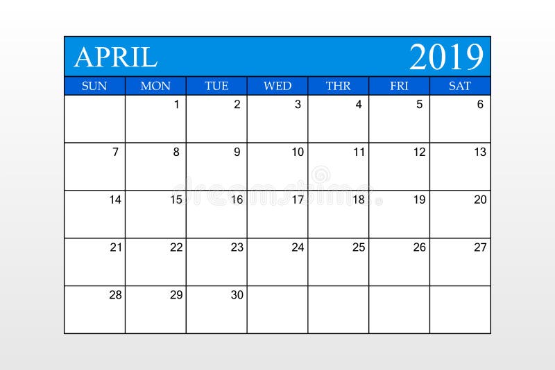 2019 Calendar, April, Blue Theme, Schedule Planner, Organizer, Weeks ...