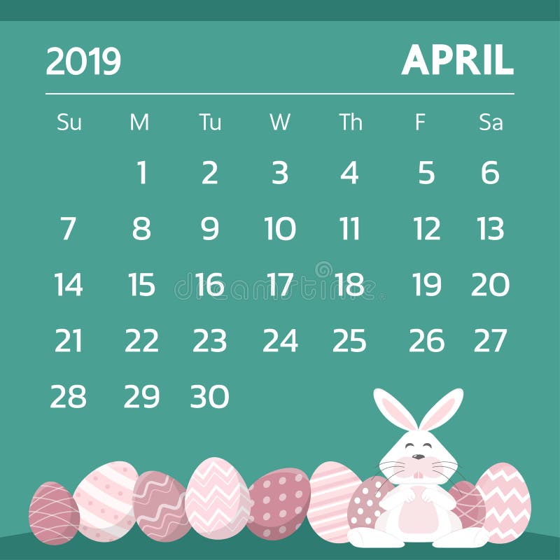 Calendar for April 2019 with Easter Egg Theme - Vector Stock Vector ...