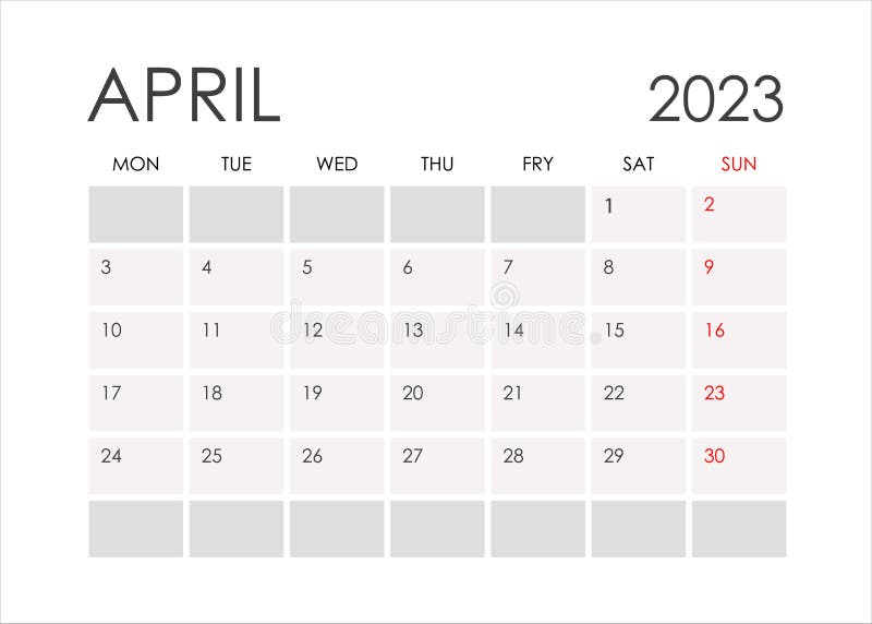 Calendar for April 2023 in a Minimalistic Style.Starting from Monday ...