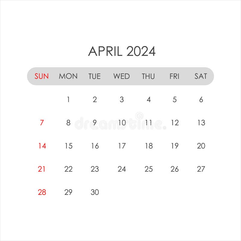 Calendar for April 2024. the Week Starts on Sunday. Stock Vector ...