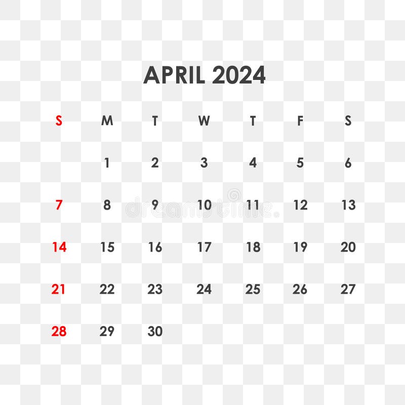 Calendar for April 2024. the Week Starts on Sunday Stock Illustration ...