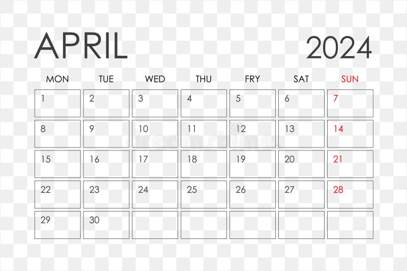 Calendar for April 2024. the Week Starts on Sunday Stock Illustration ...