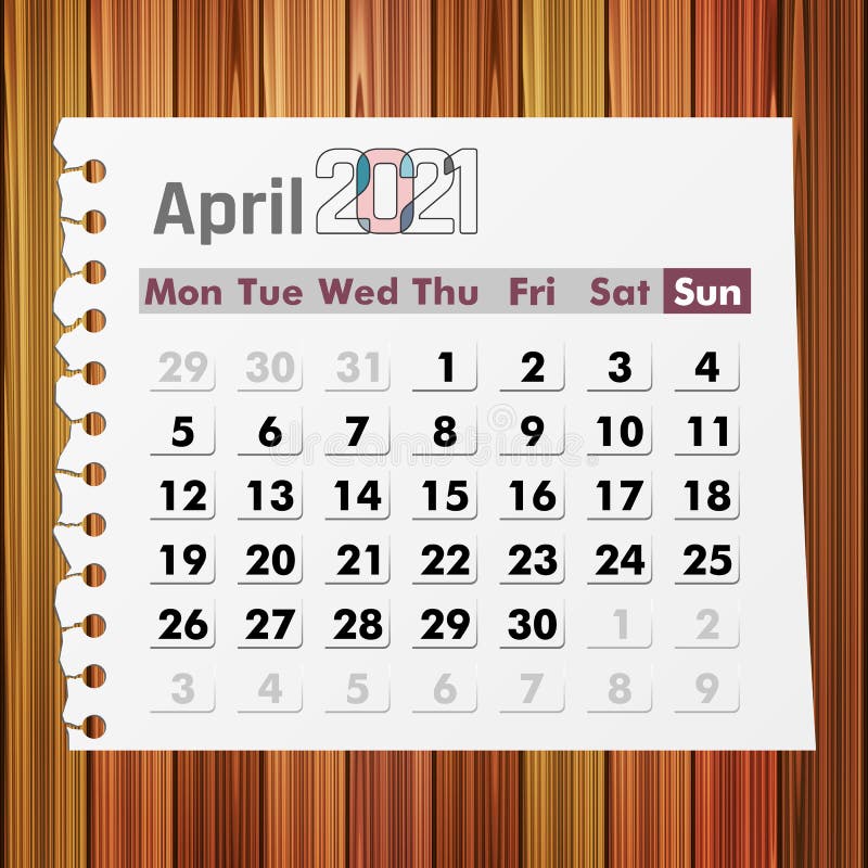 April 2021 Calendar Stock Illustrations – 6,782 April 2021 Calendar ...