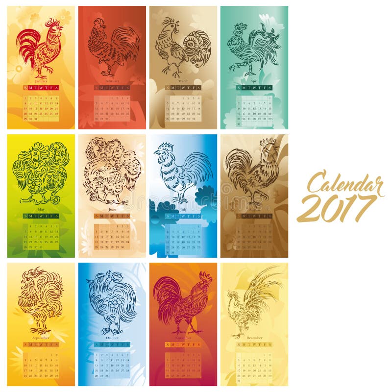 Rooster Calendar Months Stock Illustrations – 138 Rooster Calendar ...