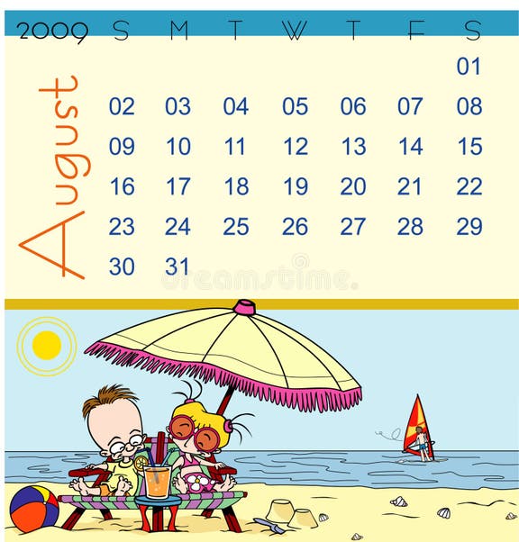 Calendar - August 2009 stock vector. Illustration of game - 7679430