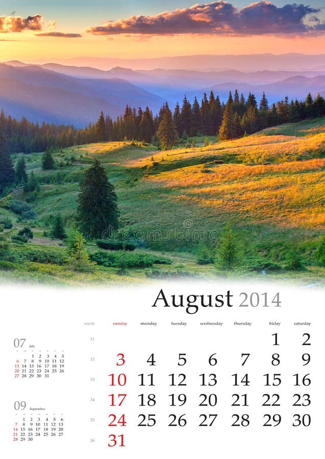 2014 Calendar. August stock image. Image of august, month - 34140165