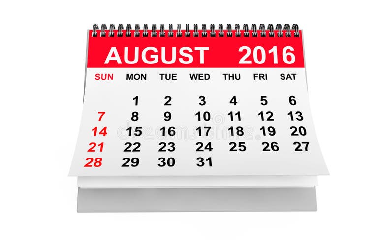 Calendar August 2016. 3d Rendering Stock Illustration - Illustration of ...