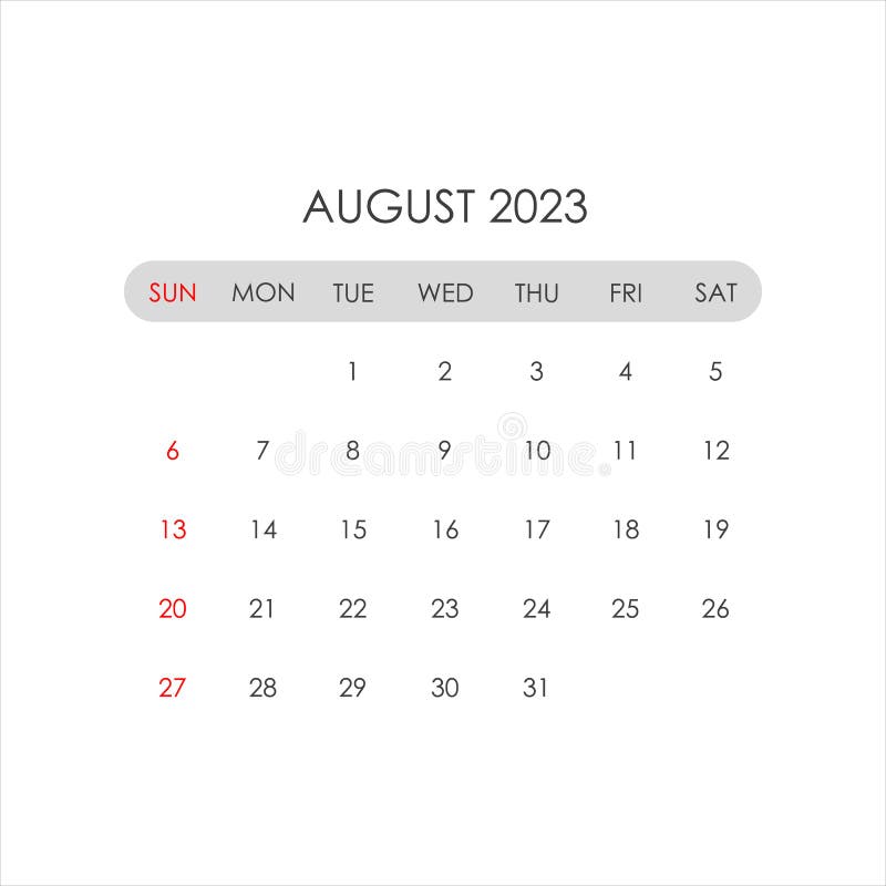 August 2023 Calendar Template. Layout for August 2023. Printable ...