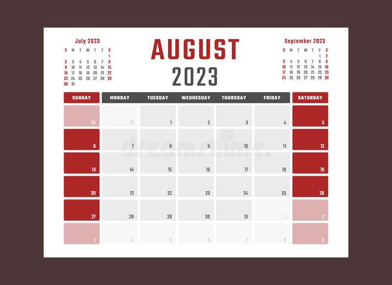 Calendar for August 2023 Starts Sunday, Vector Calendar Design August ...