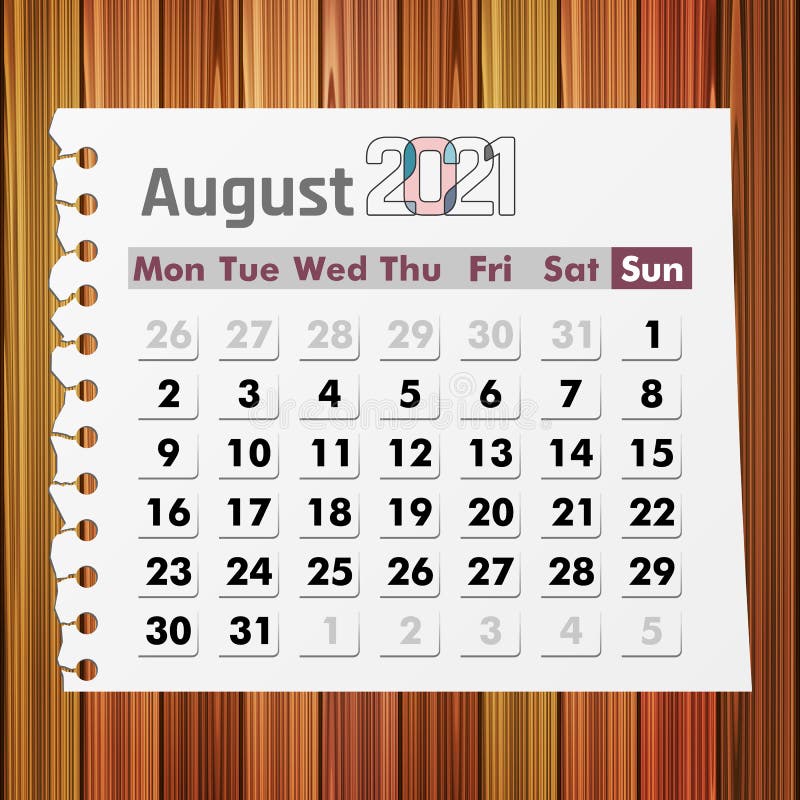 Calendar August 2021 on Wood Stock Vector - Illustration of office ...