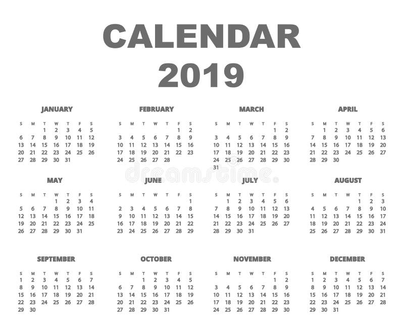 Calendar 2019 back stock illustration. Illustration of diary - 127390428