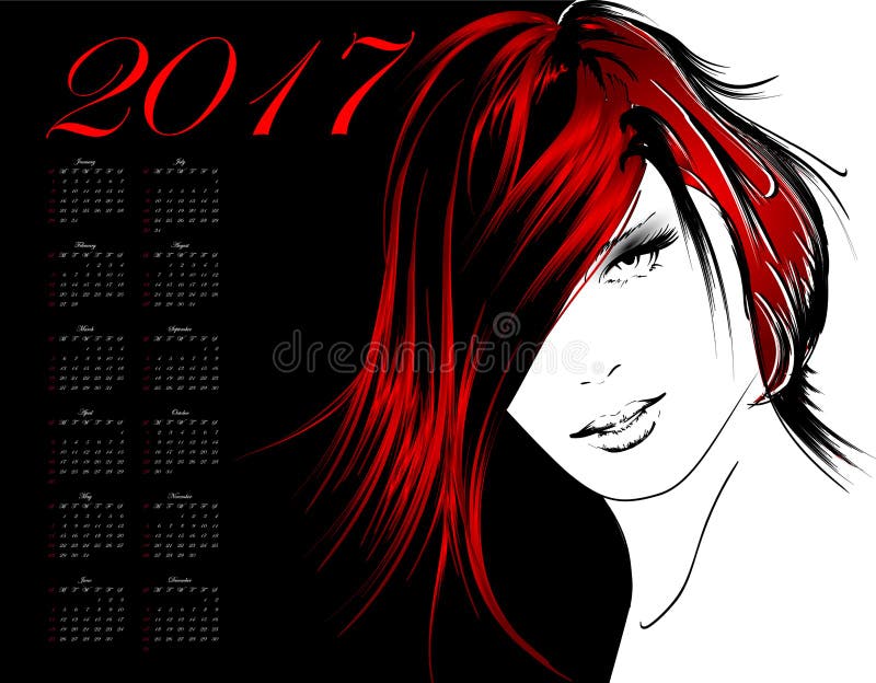Calendar 2017. Beautiful Girl`s Face Stock Vector - Illustration of ...