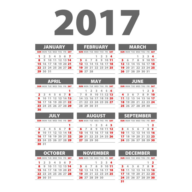 2017 Calendar Black - IllustrationVector Template of 2017 Calendar ...