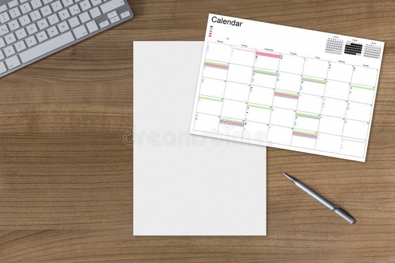 Calendar and Blank Sheet on Wooden Table Stock Photo - Image of agenda ...
