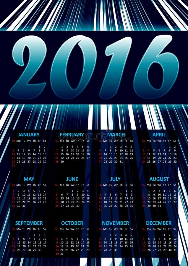 Calendar for 2016 on Blue Abstract Background Stock Vector ...