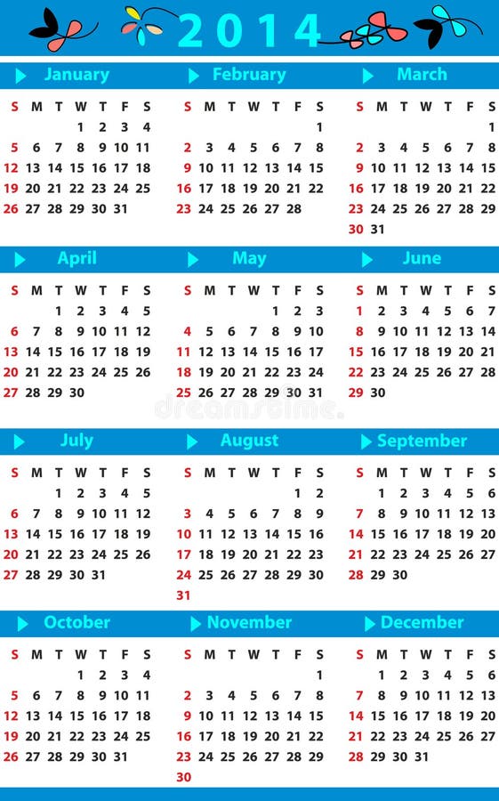 Calendar for 2014 stock vector. Illustration of date - 35675612