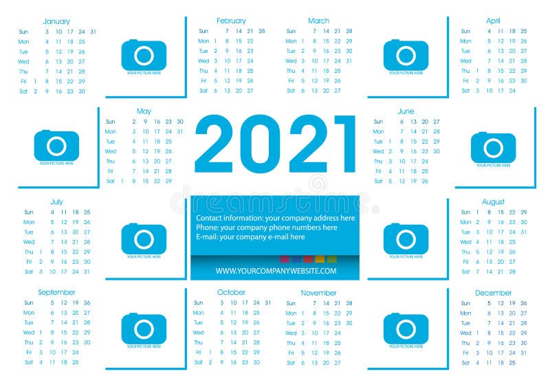 Calendar 2021 Blue Vector Flat Design Template Stock Vector ...